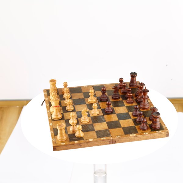 Paul Krüger: Chess board with figures in a material pouch from special ...